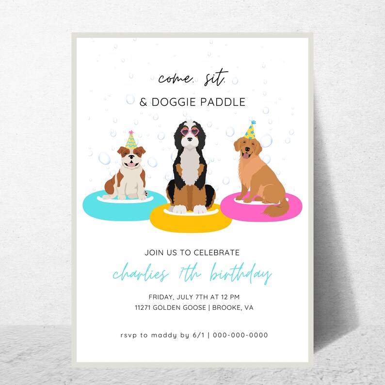 Dog Birthday Invitation | Pool Party Invite | Customizable - Etsy