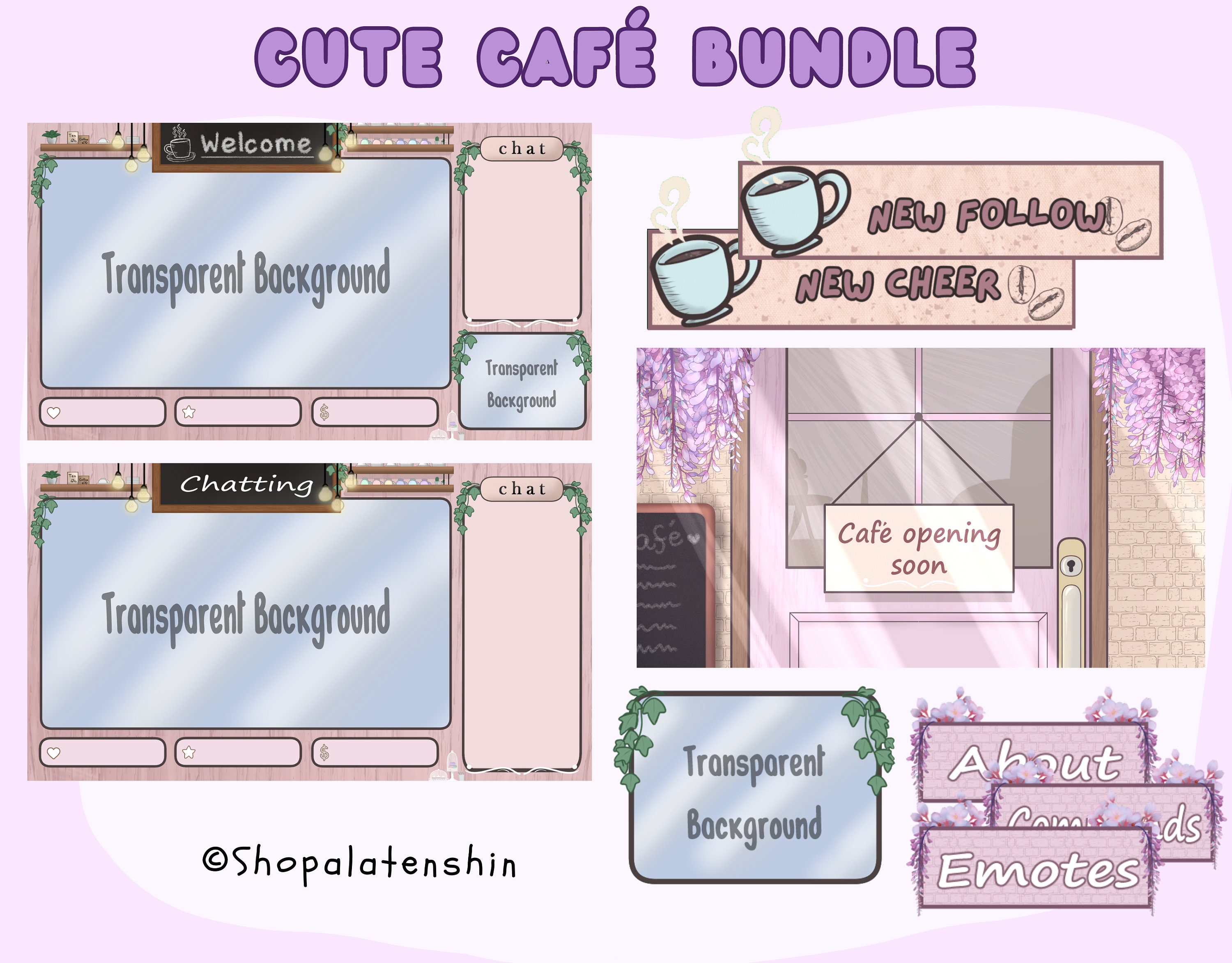 Cozy Café Overlay Stream Bundle Animated Screens, Animated Alerts ...