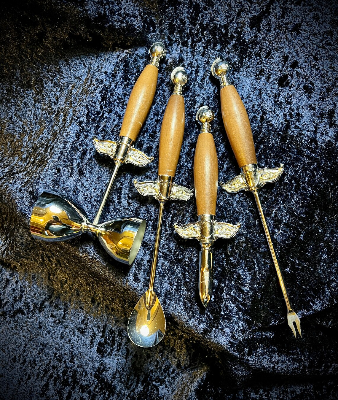 Vintage Medieval Knight Bar Tool Set: Wood Handle Mid Century Barware ...