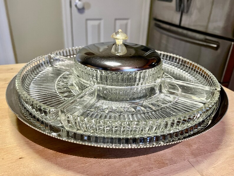 Vintage Mid Century Lazy Susan Glass Pedestal Serving Carousel - Etsy