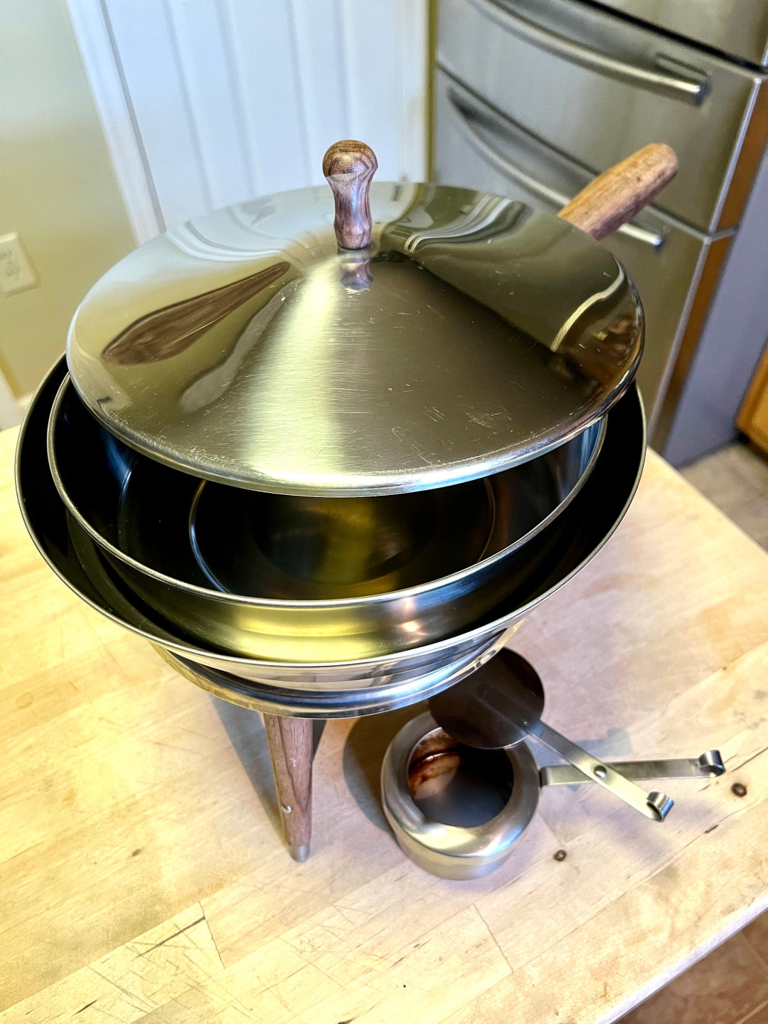 Japanese Mid Century Stainless Chafing Dish Fondue Style Cooking Pot ...