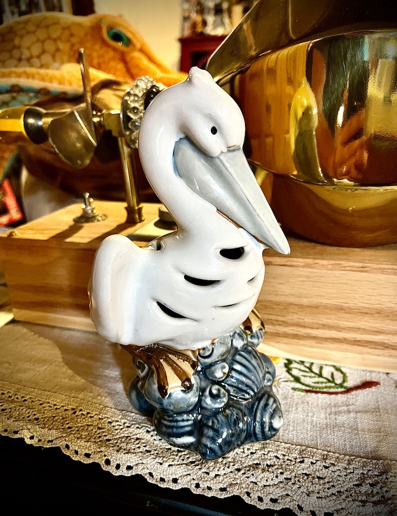 Ceramic Glazed Pelican Sitting on Sea Shells Statue T-light - Etsy