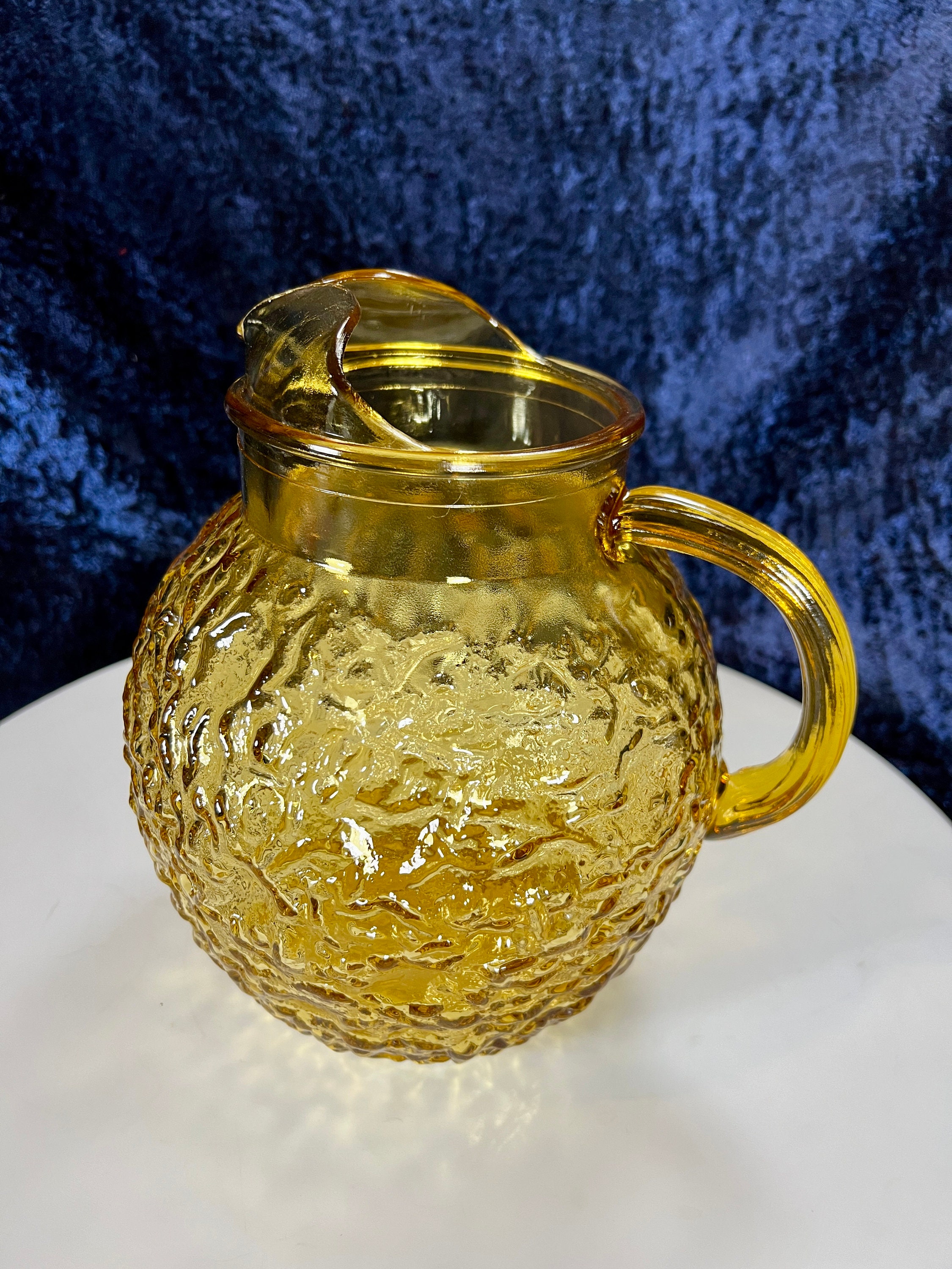 Vintage Amber Glassware Milano Lido Pattern Bump Crinkle Glass Pitcher ...