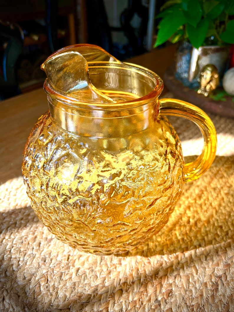 Vintage Amber Glassware Milano Lido Pattern Bump Crinkle Glass Pitcher ...