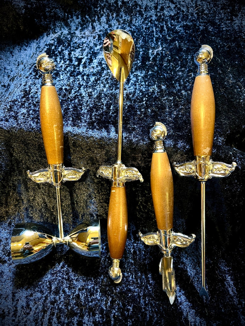 Vintage Medieval Knight Bar Tool Set: Wood Handle Mid Century Barware ...