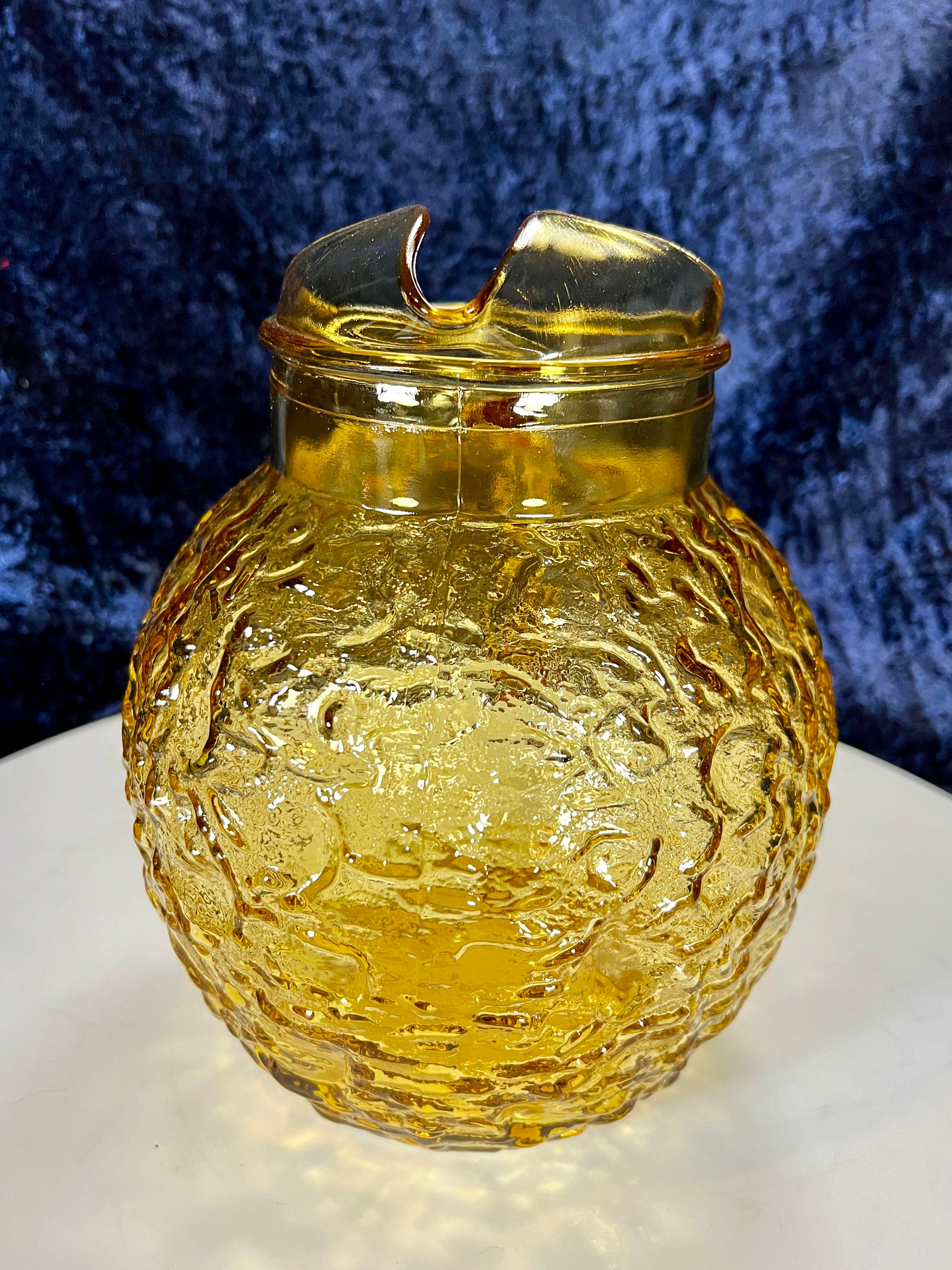 Vintage Amber Glassware Milano Lido Pattern Bump Crinkle Glass Pitcher ...