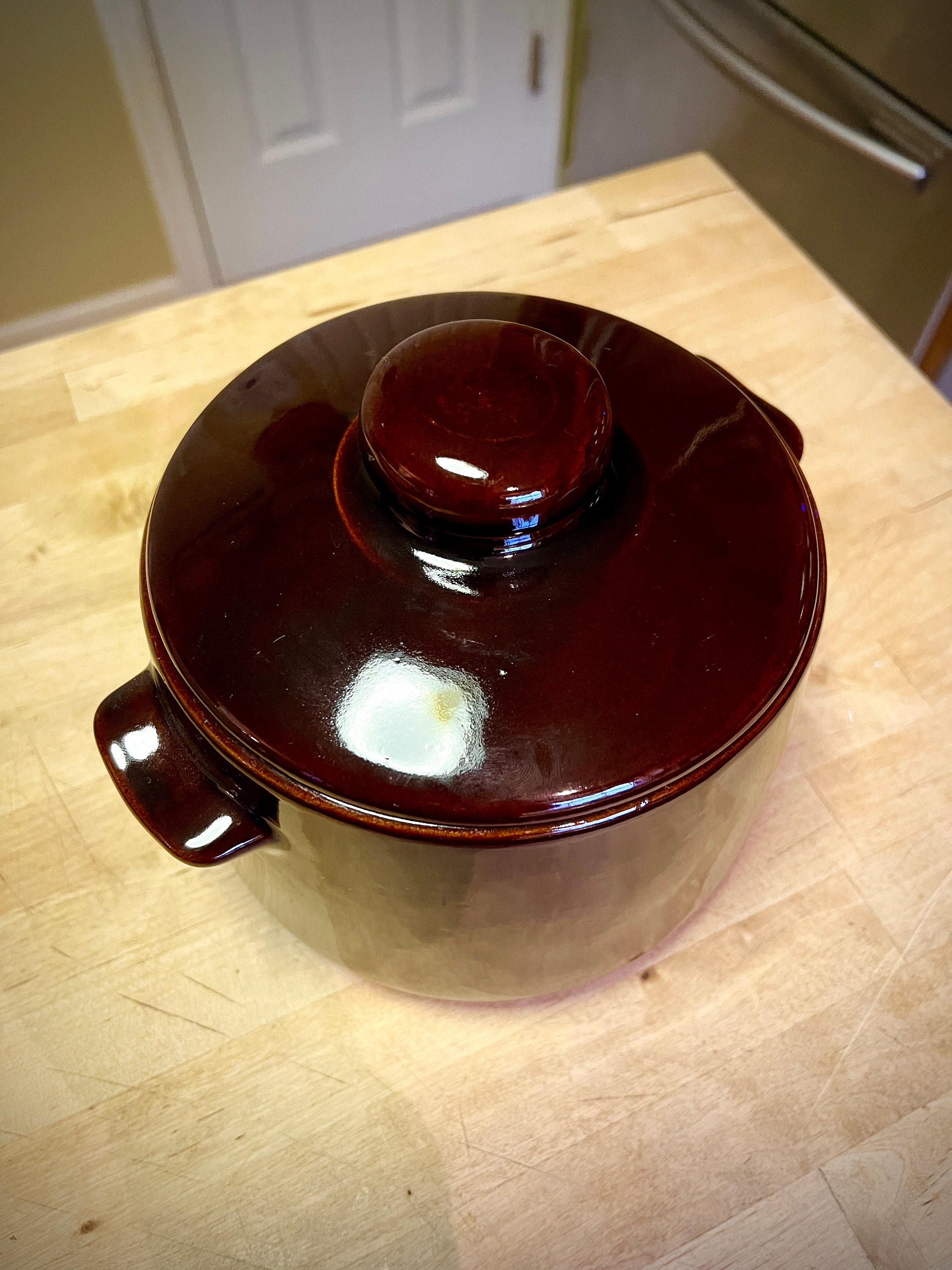 Stoneware Bean Pot Vintage Brown Drip Glaze Ceramic Crock Cooker USA ...