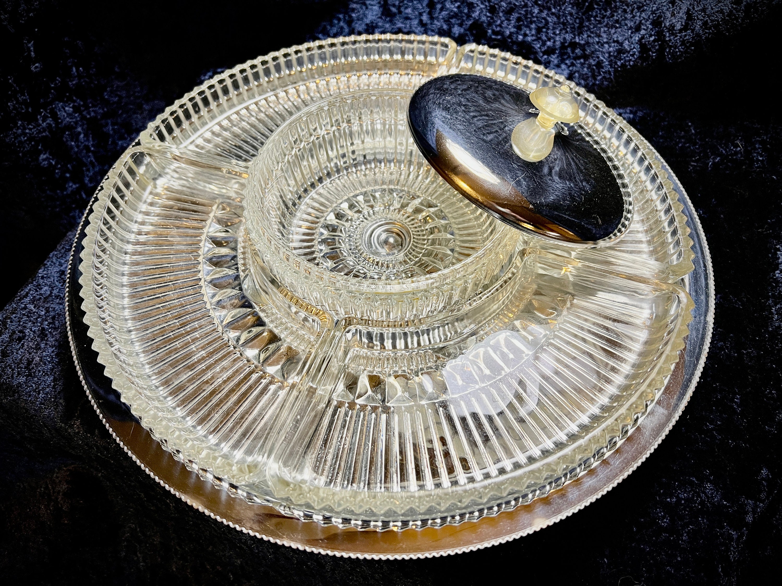 Vintage Mid Century Lazy Susan Glass Pedestal Serving Carousel Kromex ...