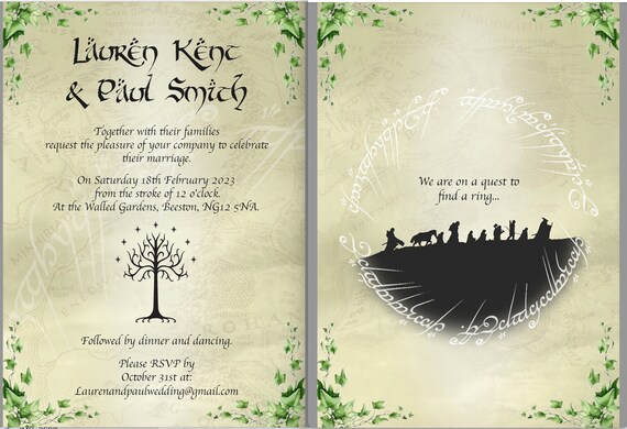 Lord of the Rings Wedding Invitation Template Printable - Etsy UK
