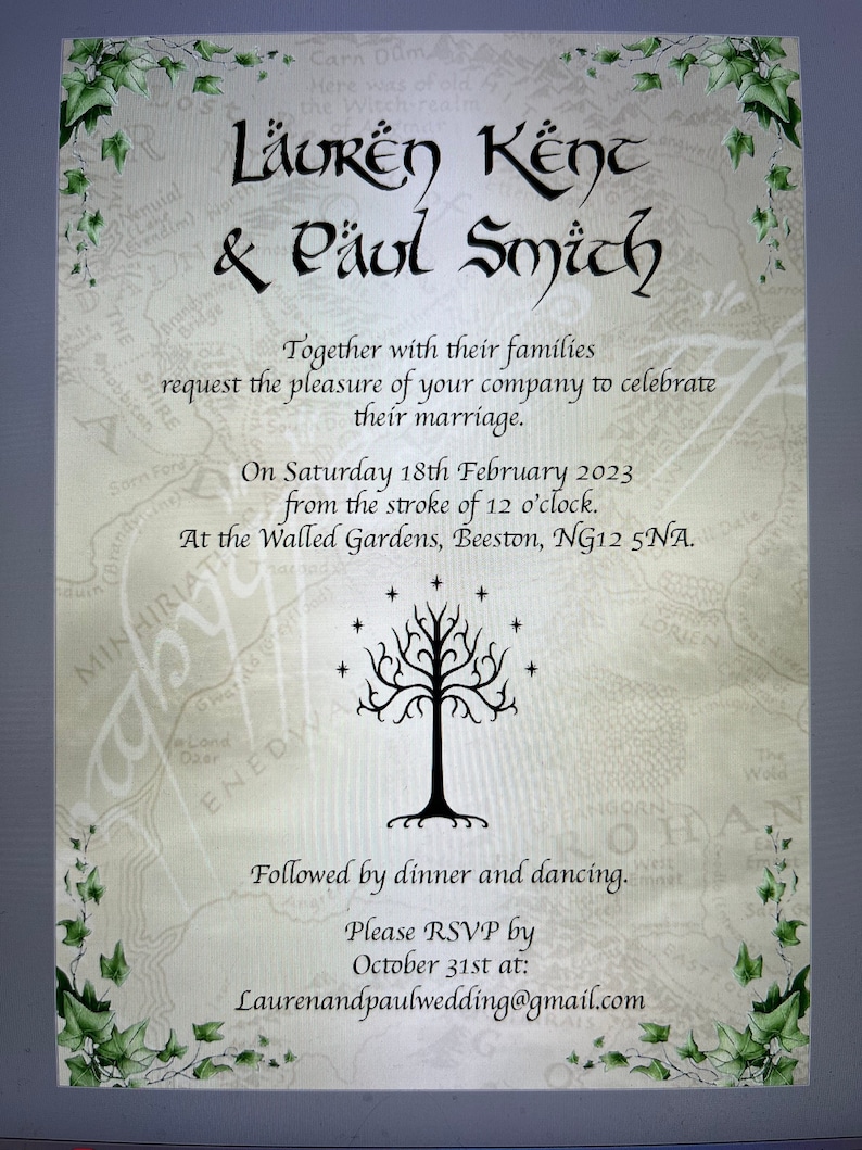 Lord of the Rings Wedding Invitation Template Printable - Etsy