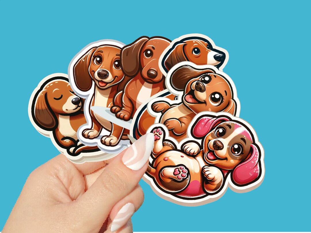 6 Cute Puppy Glossy Sticker Dachshund Sausage Dog Stickers Adorable Dog ...