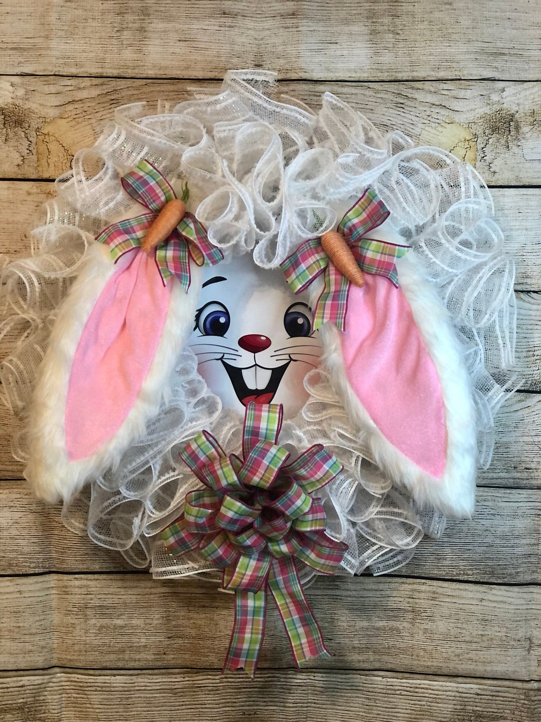 Bunny Wreath, Floppy Bunny Ear Mesh Wreath, Easter Door Wreath, Spring ...