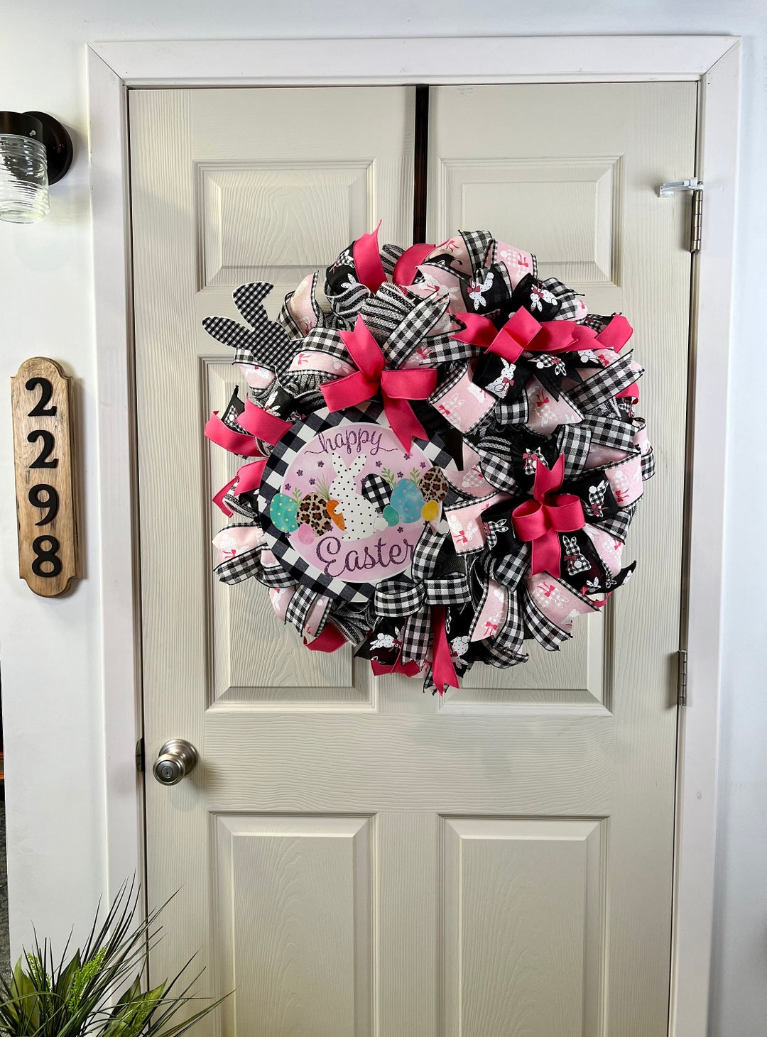 Happy Easter Buffalo Check, Bunny Mesh Wreath, Easter Rabbit Decor ...