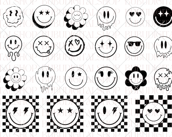 Smiley Face Svg Png Bundle, Smiley Face Svg, Drippy Smiley Svg, Emoji ...