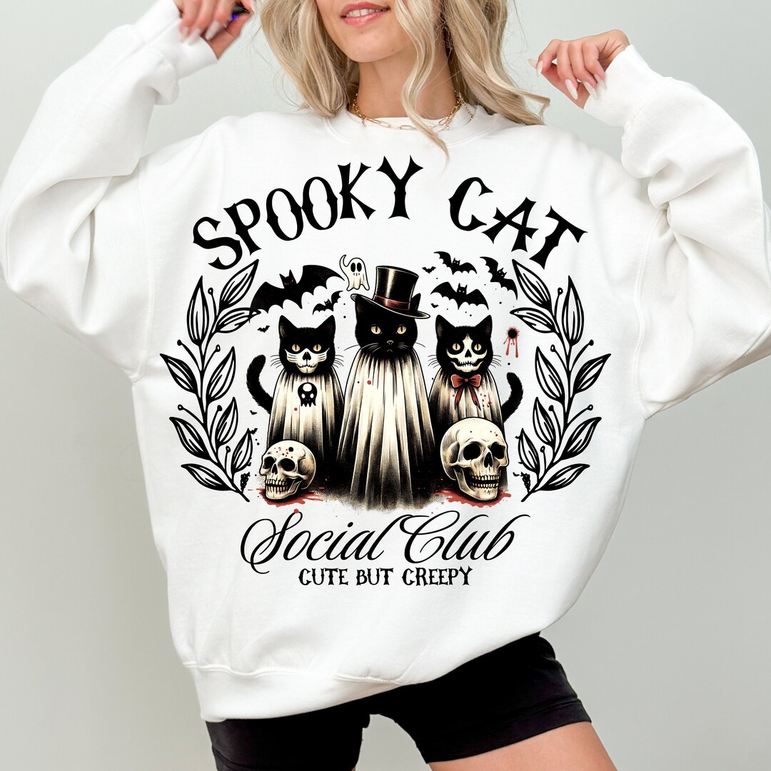 Spooky Cat Social Club png, Ghots Cat png, retro halloween png ...