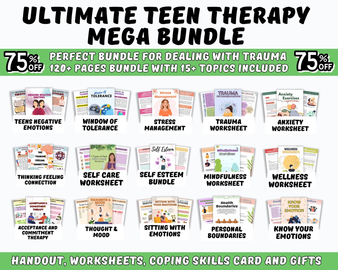 Teen Therapy Worksheet Bundle, Psychology Resources, Inner Critic, Boundaries, Trauma ...