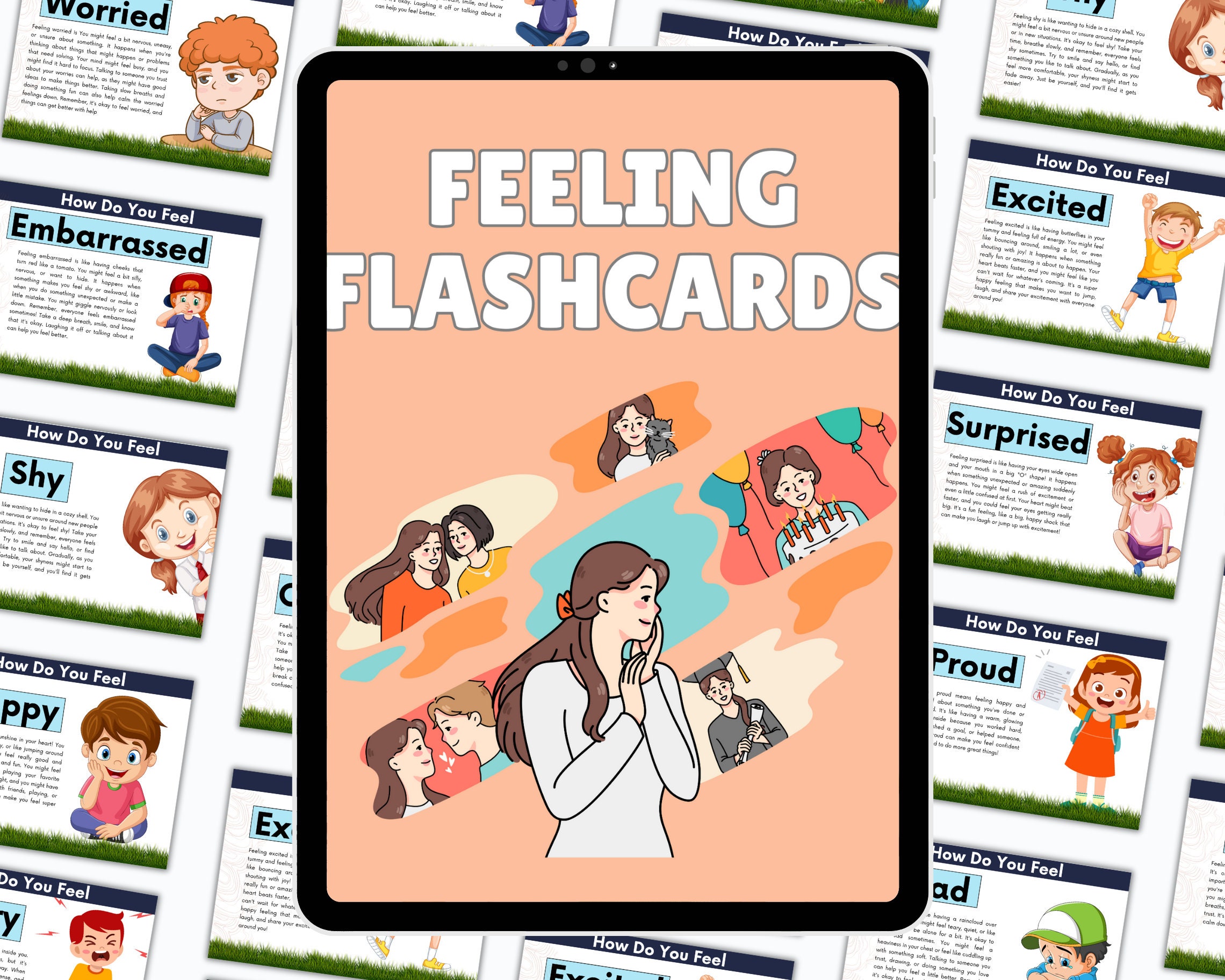 Kids Emotions Flashcards,feelings Flashcards, Large Montessori Feelings ...