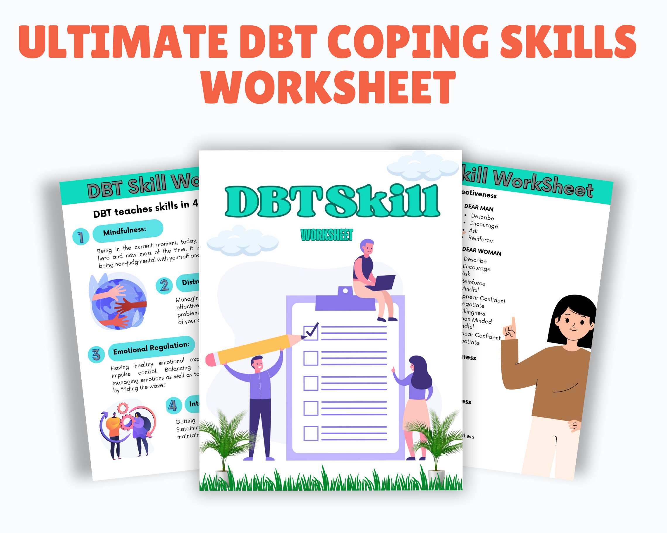 DBT Bundle Coping Skills Printable Poster Handout Cheat Sheet ...