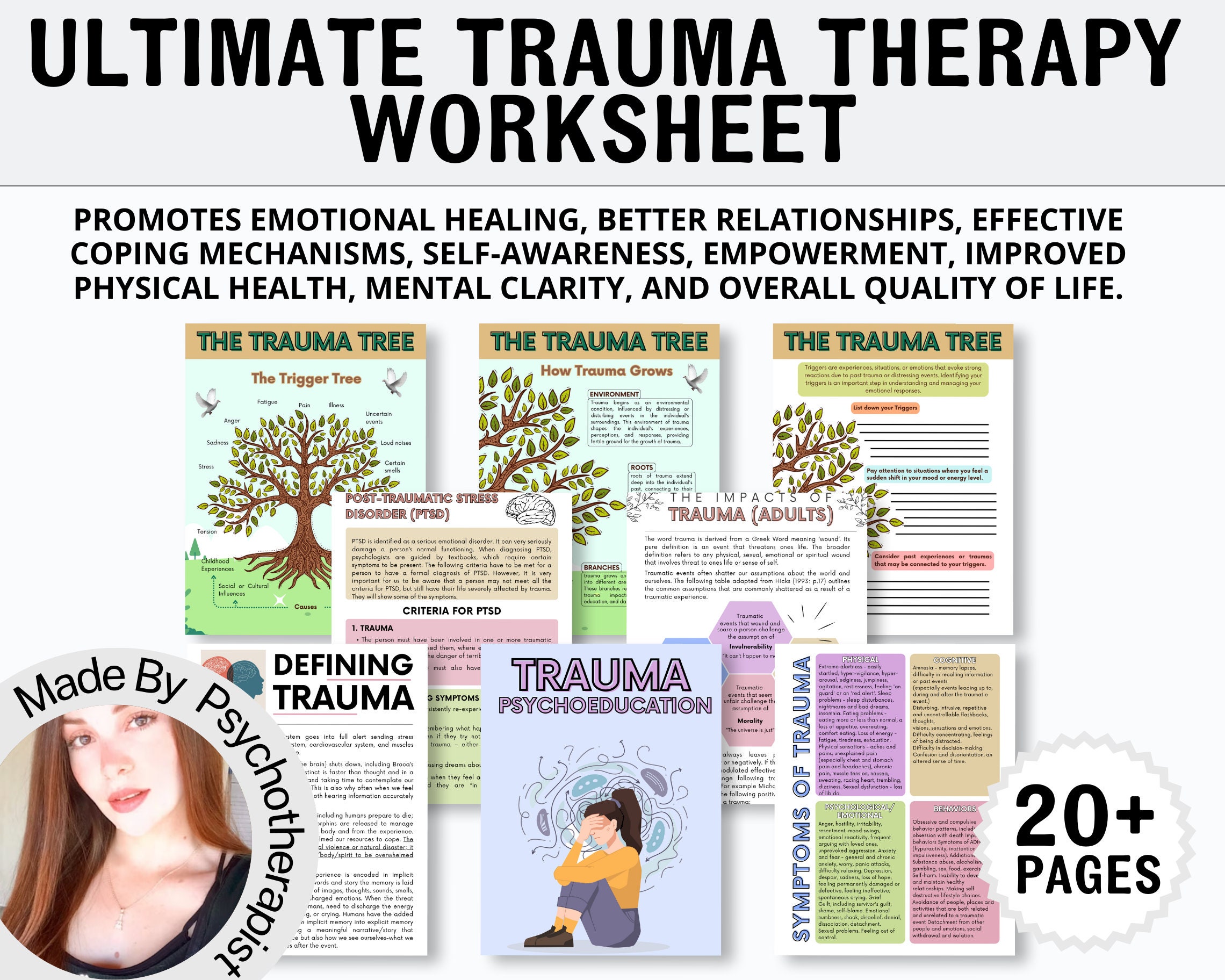 Trauma Therapy Worksheet Bundle, Trauma Worksheets, PTSD Counseling ...