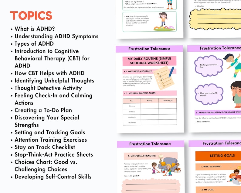 CBT for ADHD Worksheets Mega Bundle, ADHD Workbook Kids, Neurodivergent ...