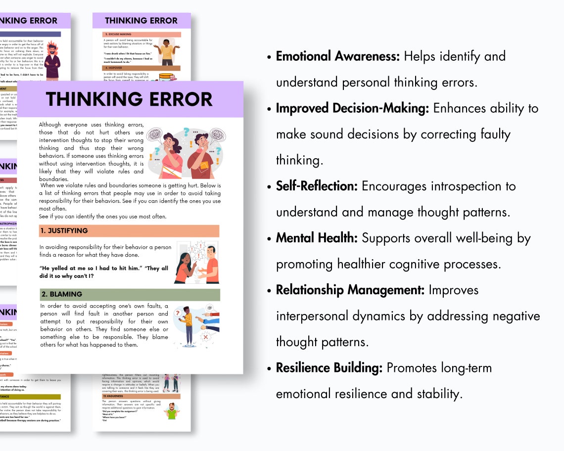 Understanding the Thinking Errors, Therapy Worksheets Bundle, Therapy ...