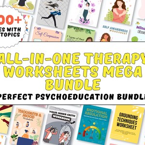 Therapy Worksheet Bundle, Psychology Resources, Inner Critic, Boundaries, Trauma, Acceptance ...