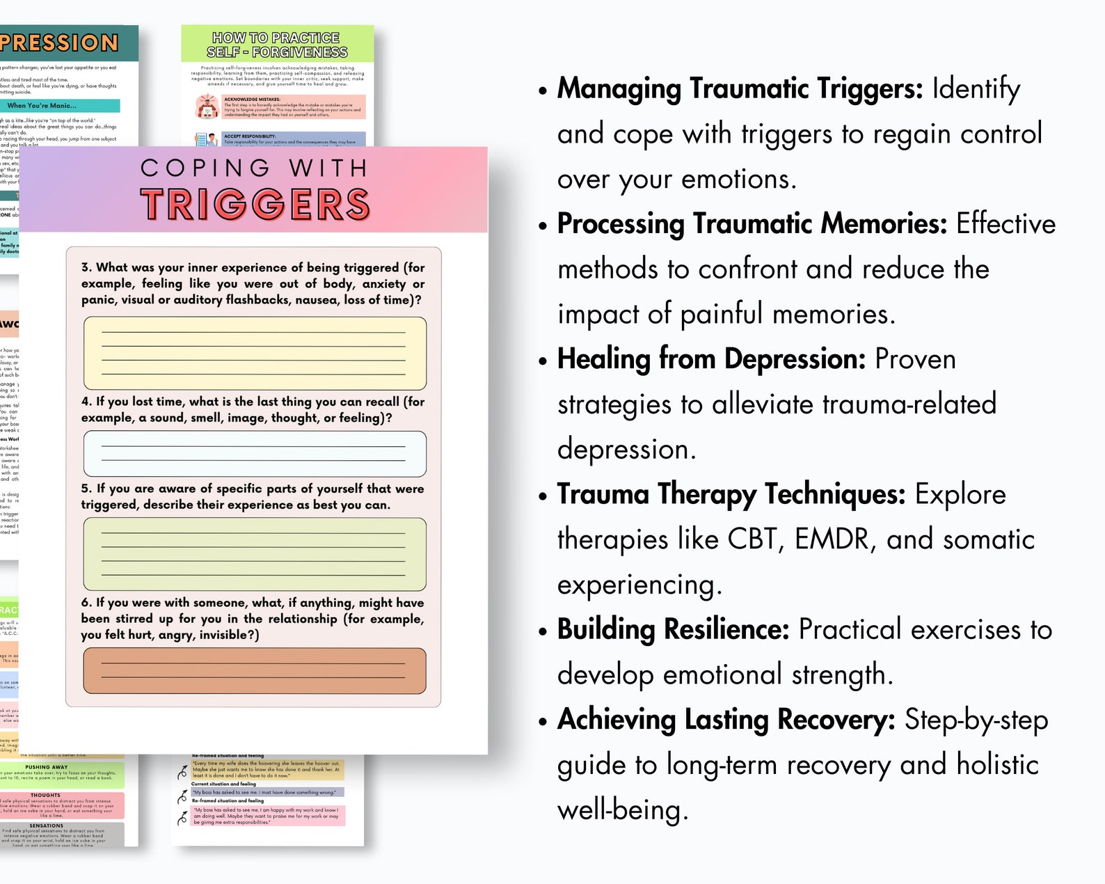Trauma Therapy Bundle, Trauma Worksheets, PTSD Worksheet BPD Coping ...