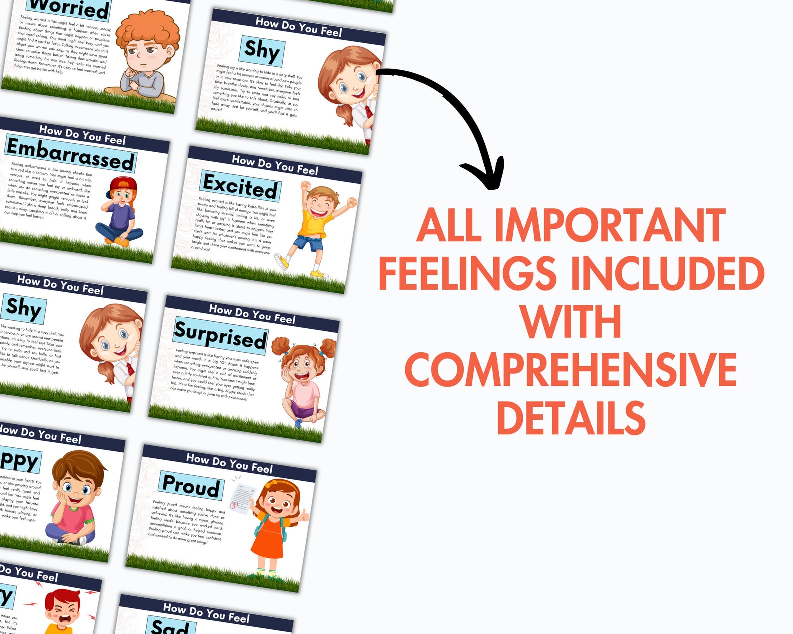 Kids Emotions Flashcards,feelings Flashcards, Large Montessori Feelings ...