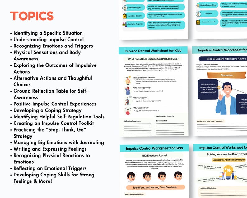 Impulse Control Worksheets for Kids and Teens: Emotional Regulation ...