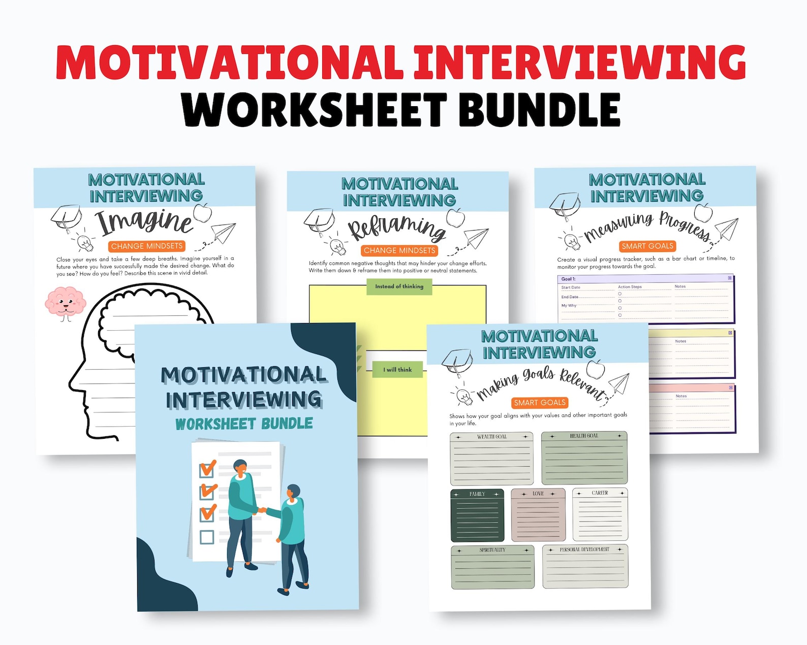 Motivational Interviewing Worksheet Bundle, MI Therapy Toolbox for ...