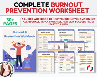 Burnout and Prevention Workbook, Stress Worksheets, Self-care, Therapy ...