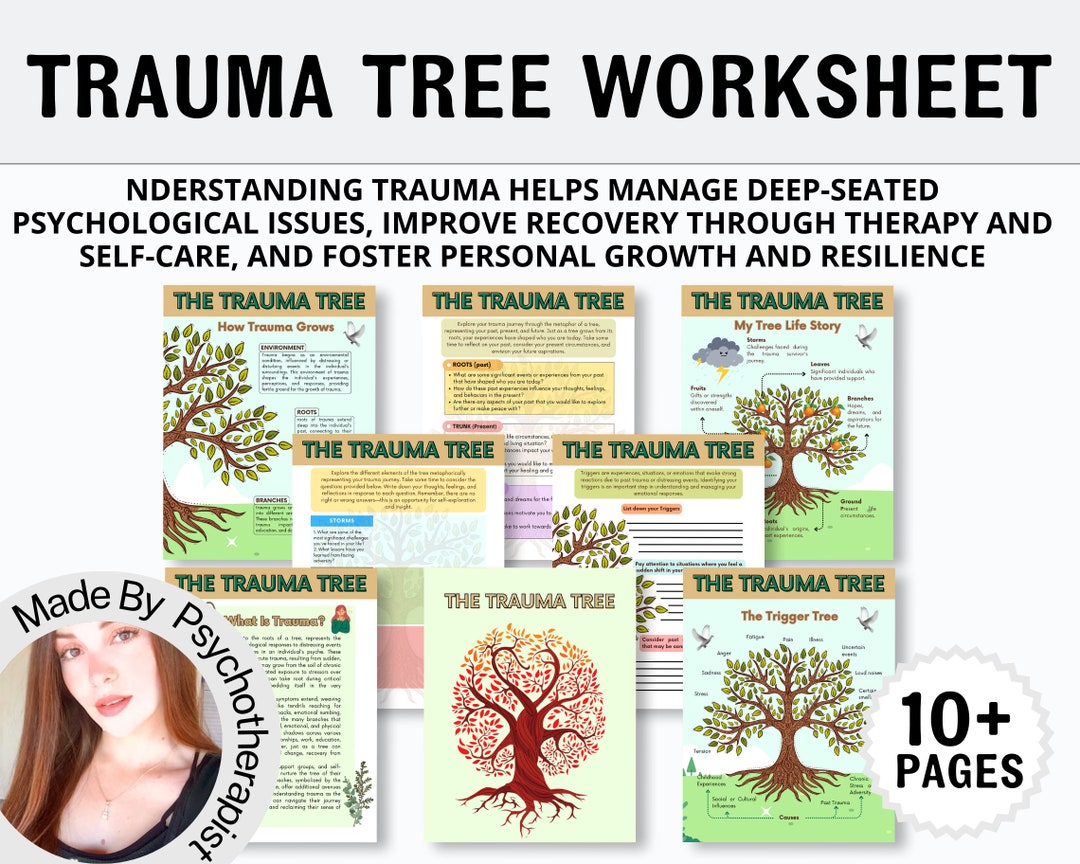 Trauma Tree Worksheet Bundle, Trauma Worksheets, PTSD Counseling ...