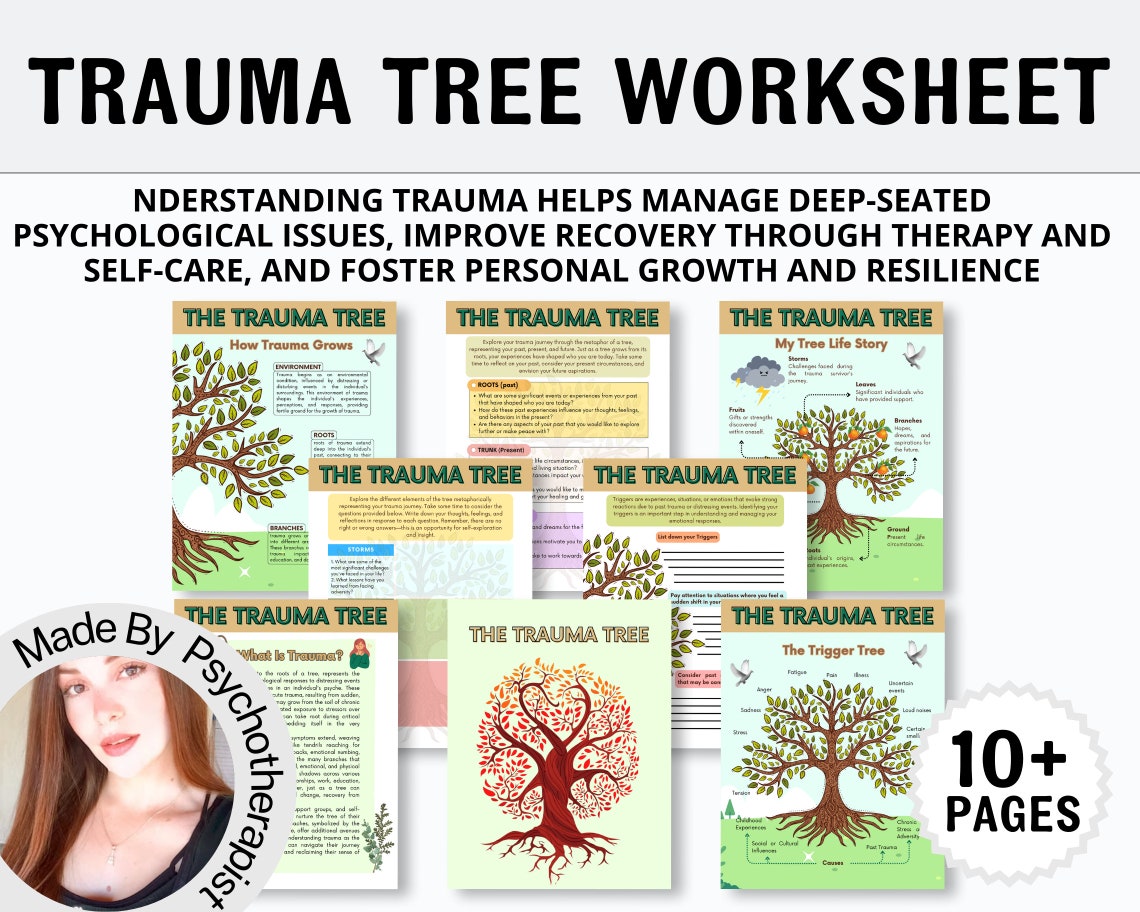 Trauma Tree Worksheet Bundle, Trauma Worksheets, PTSD Counseling ...