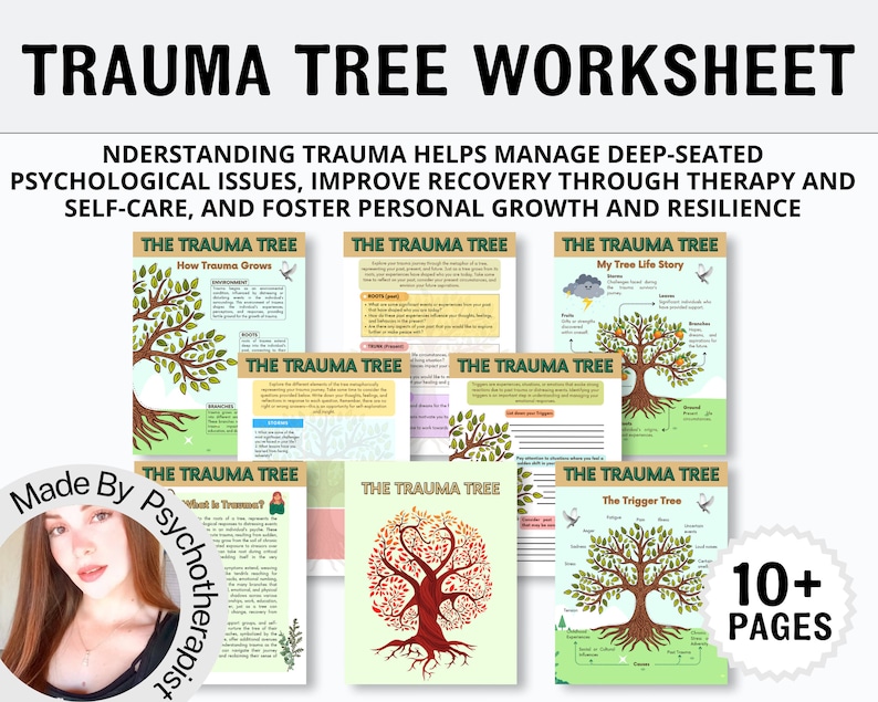 Trauma Tree Worksheet Bundle, Trauma Worksheets, PTSD Counseling ...