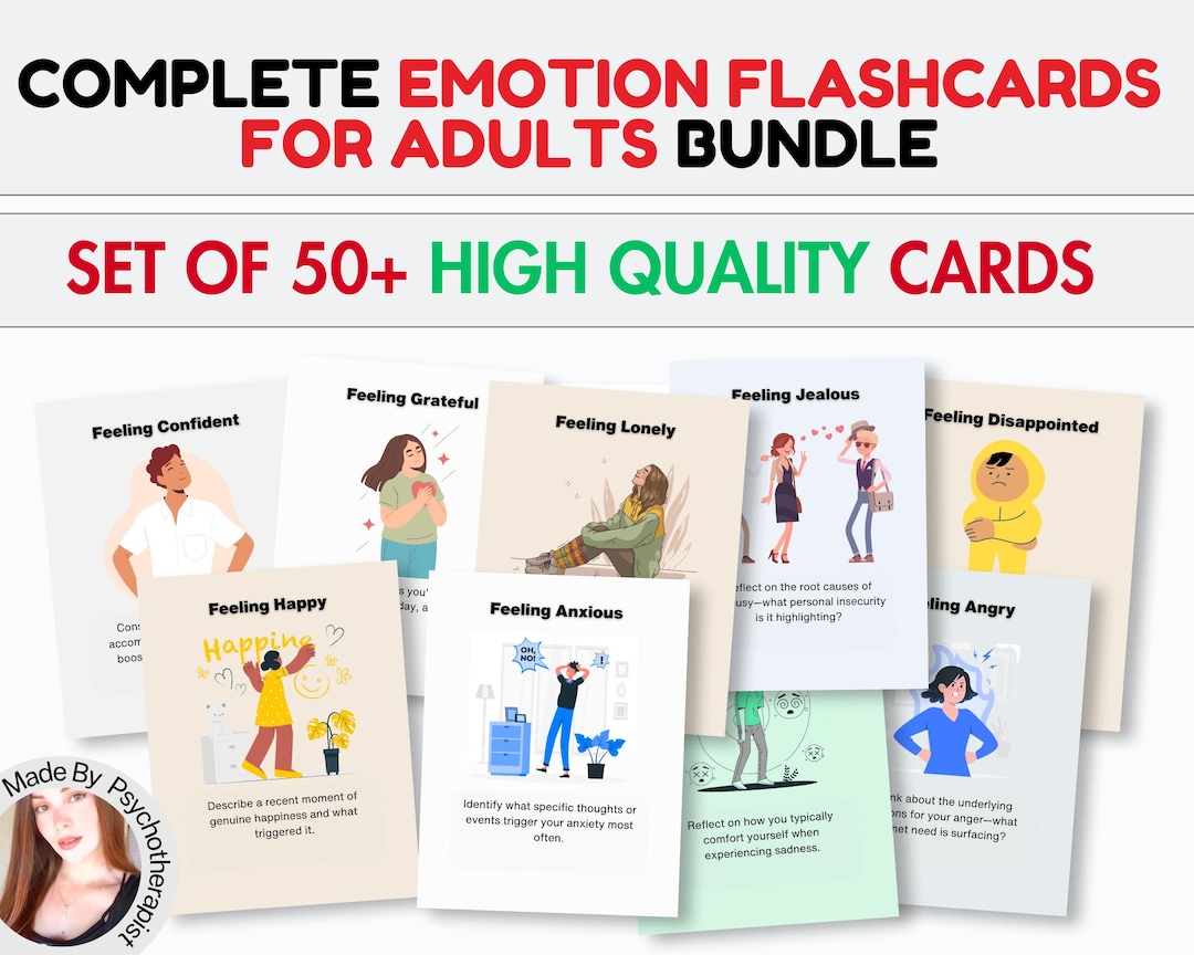 50 Emotion Flashcards, Teen Therapy Card Deck Counselling Tool Therapy ...
