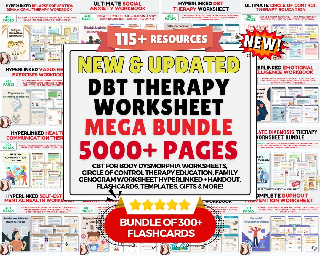 DBT Mega Bundle, 5000+ Pages, 115+ Worksheets, 300+ Flashcards - Made ...