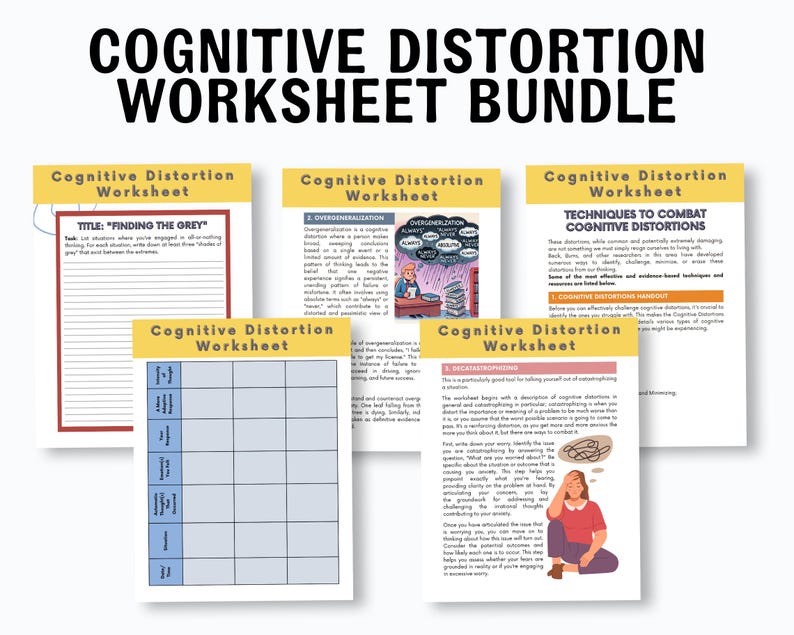 Cognitive Distortion Worksheets, Thinking Errors, Unhelpful Thinking ...