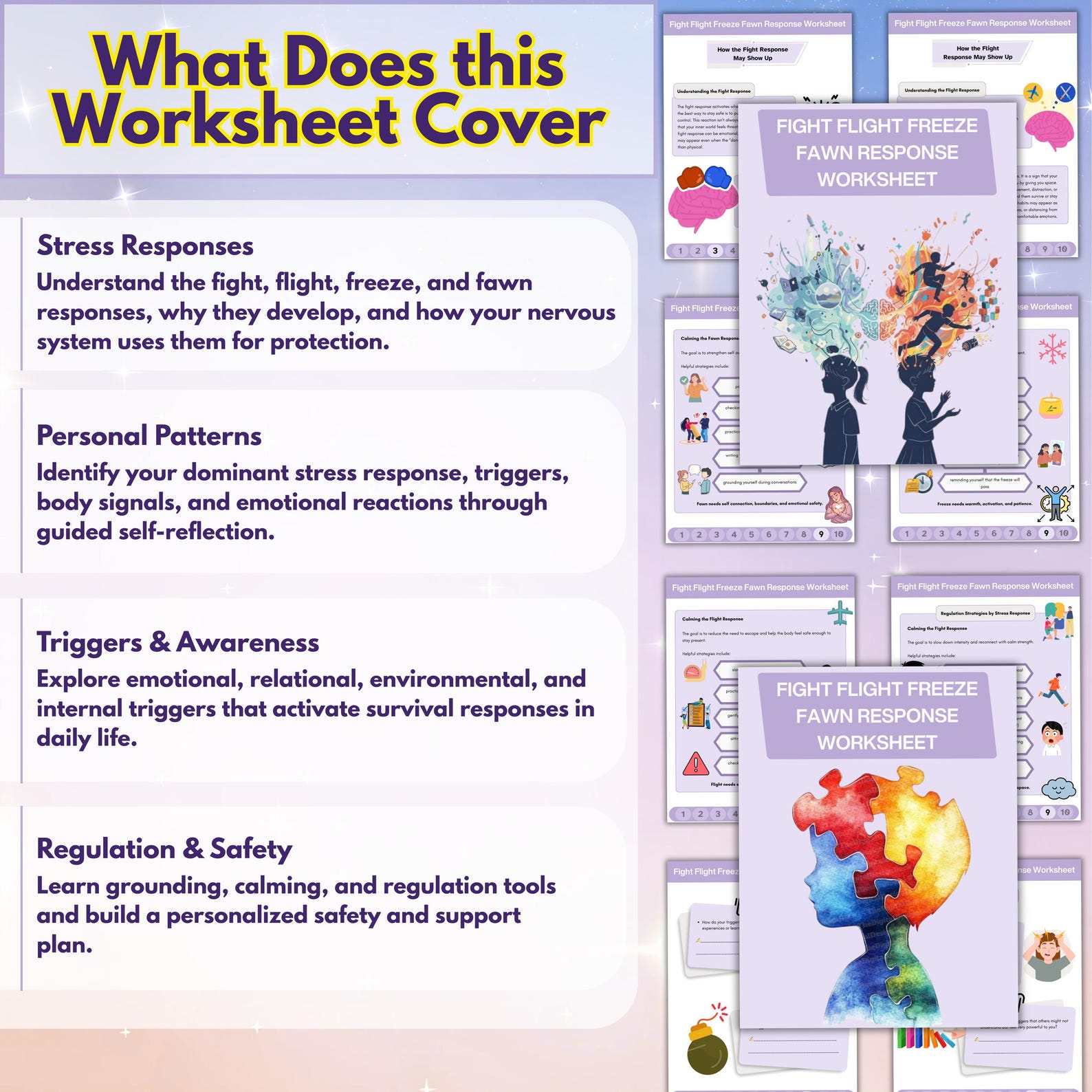 Fight, Flight, Freeze, Fawn Response Worksheets | Trauma Therapy (PDF ...