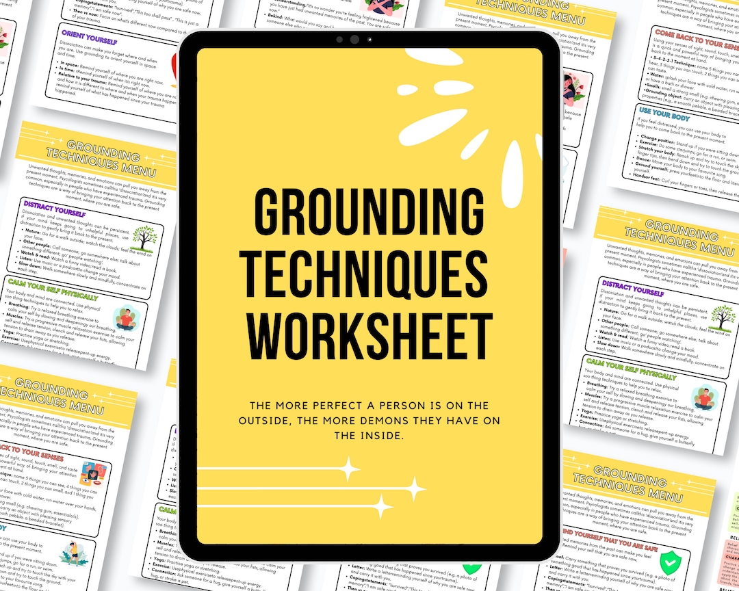 Grounding Technique Exercise Worksheet, Therapy Workbook, Therapy ...