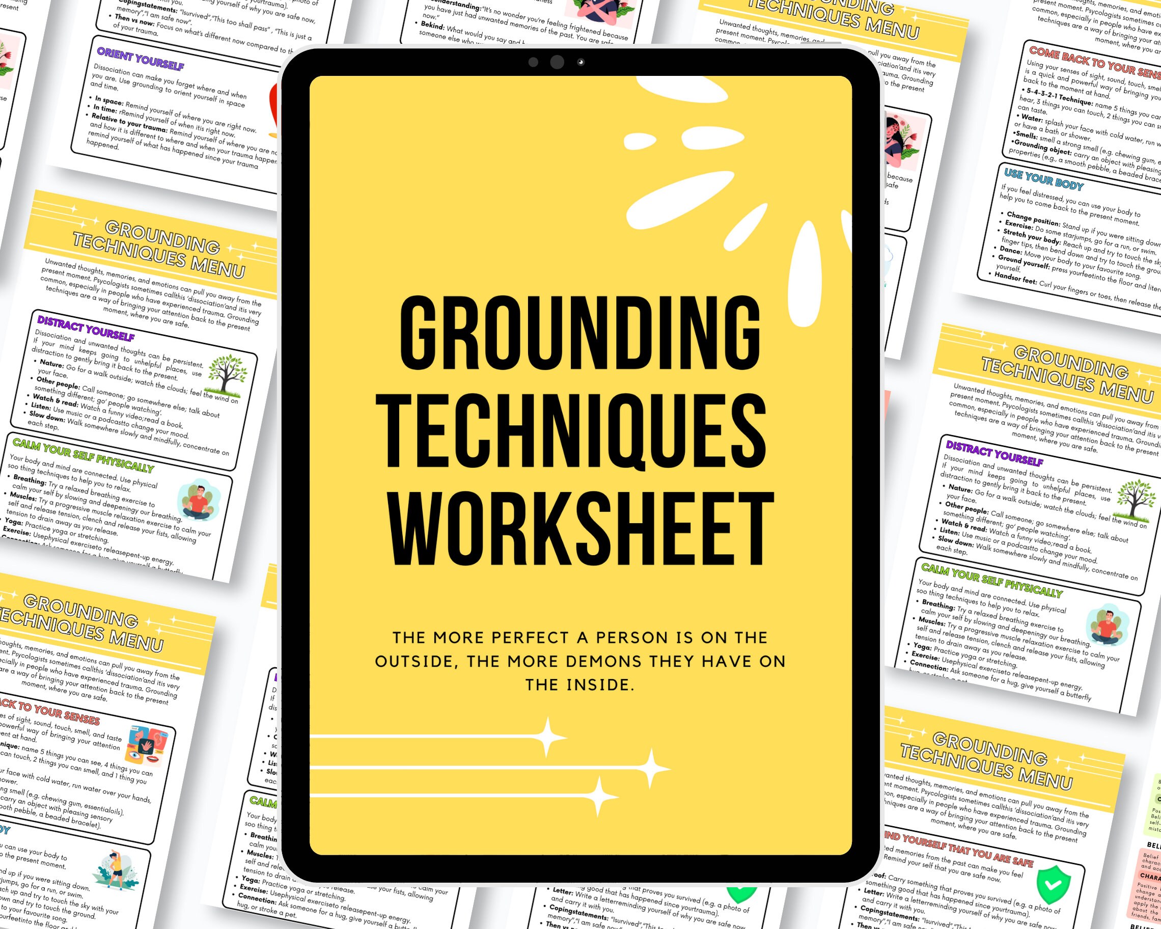 Grounding Technique Exercise Worksheet, Therapy Workbook, Therapy ...