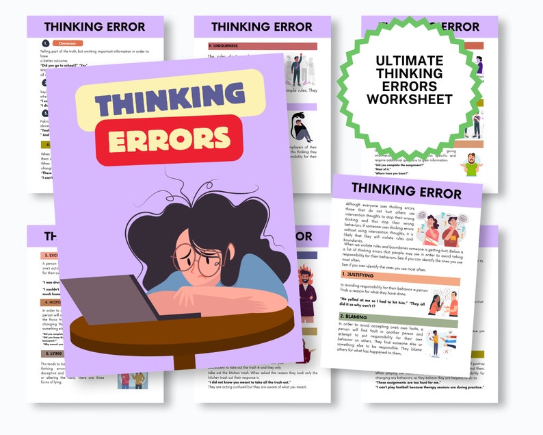 Understanding the Thinking Errors, Therapy Worksheets Bundle, Therapy ...
