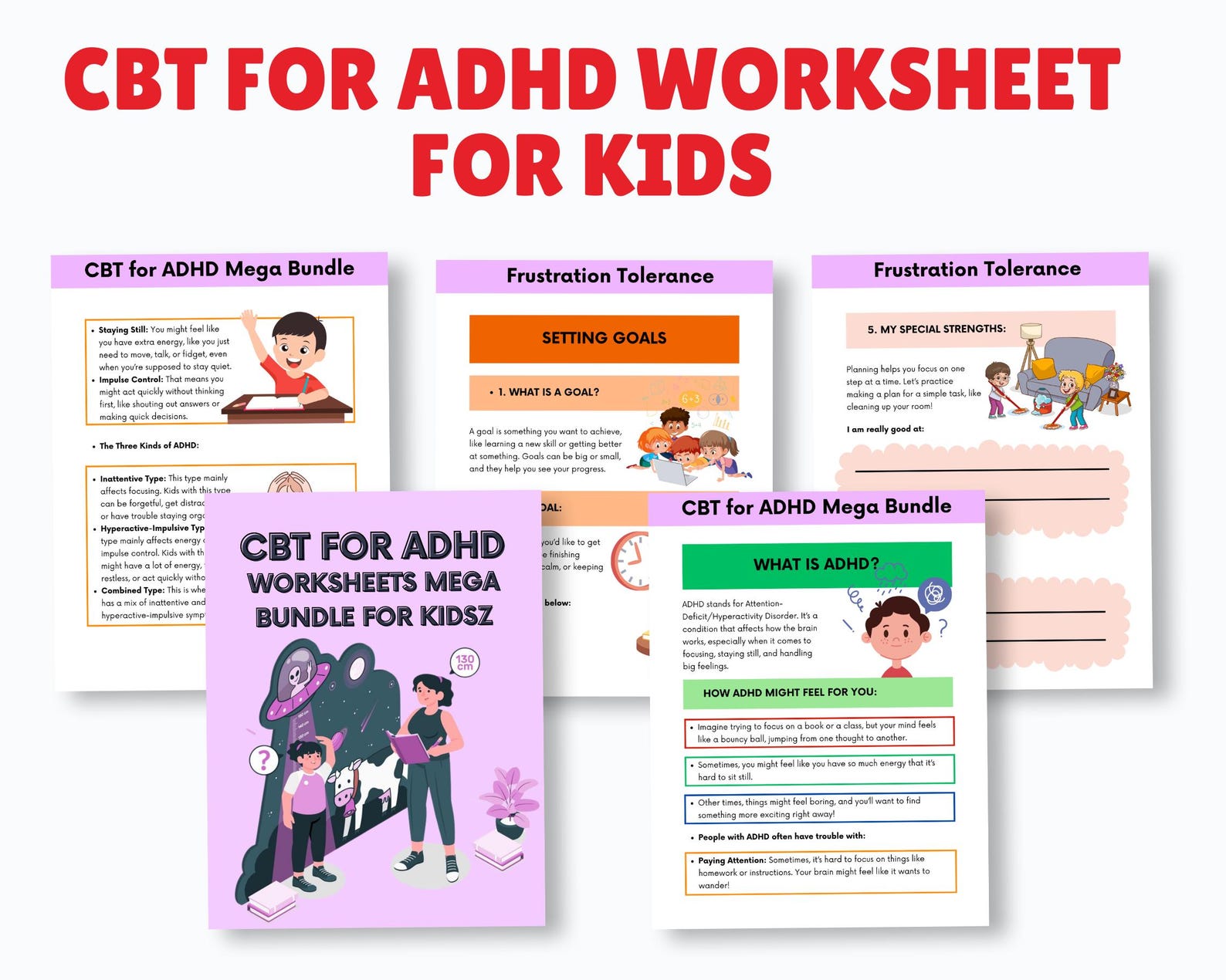 CBT for ADHD Worksheets Mega Bundle, ADHD Workbook Kids, Neurodivergent ...