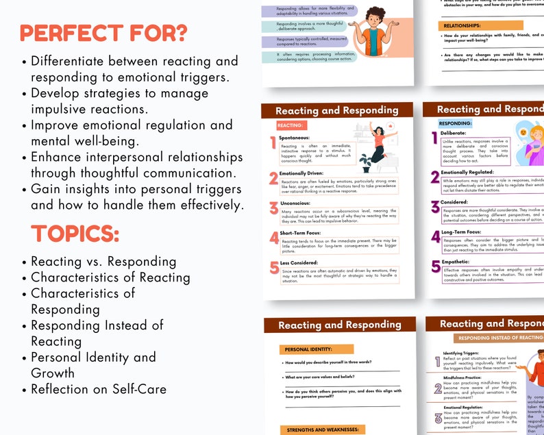 Responding Vs Reacting Worksheets. Therapy Worksheets, Psychoeducation ...