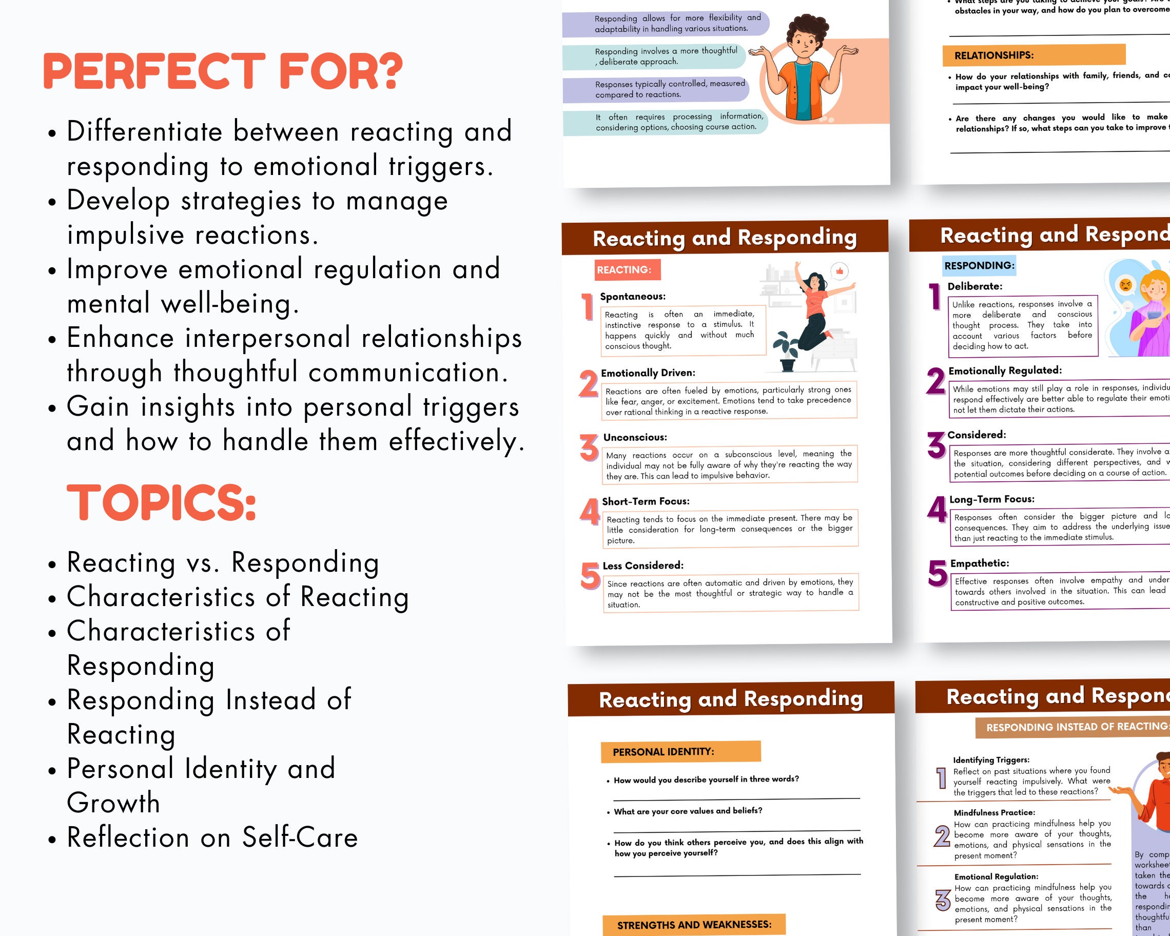 Responding Vs Reacting Worksheets. Therapy Worksheets, Psychoeducation ...