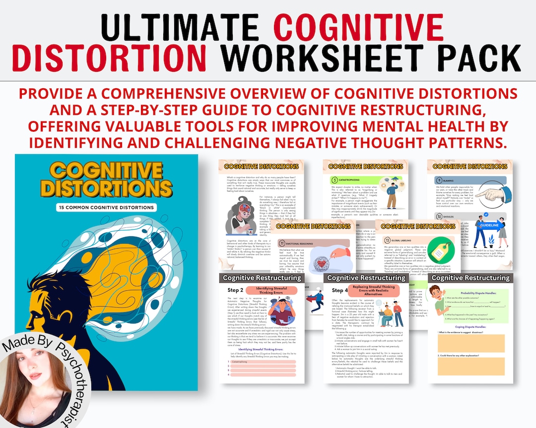 Cognitive Distortion Worksheets, Thinking Errors, Unhelpful Thinking ...