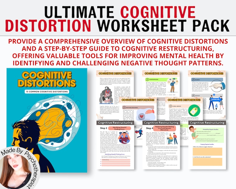 Cognitive Distortion Worksheets, Thinking Errors, Unhelpful Thinking ...