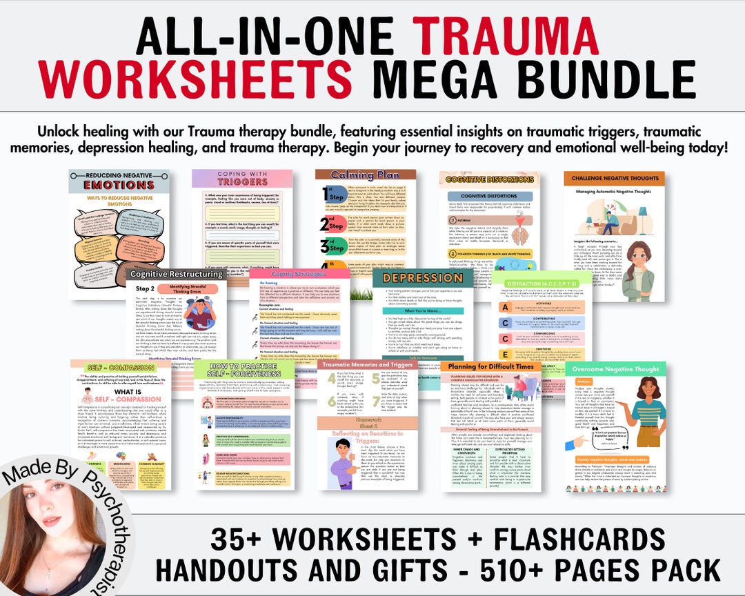 Trauma Therapy Bundle, Trauma Worksheets, PTSD Worksheet BPD Coping ...