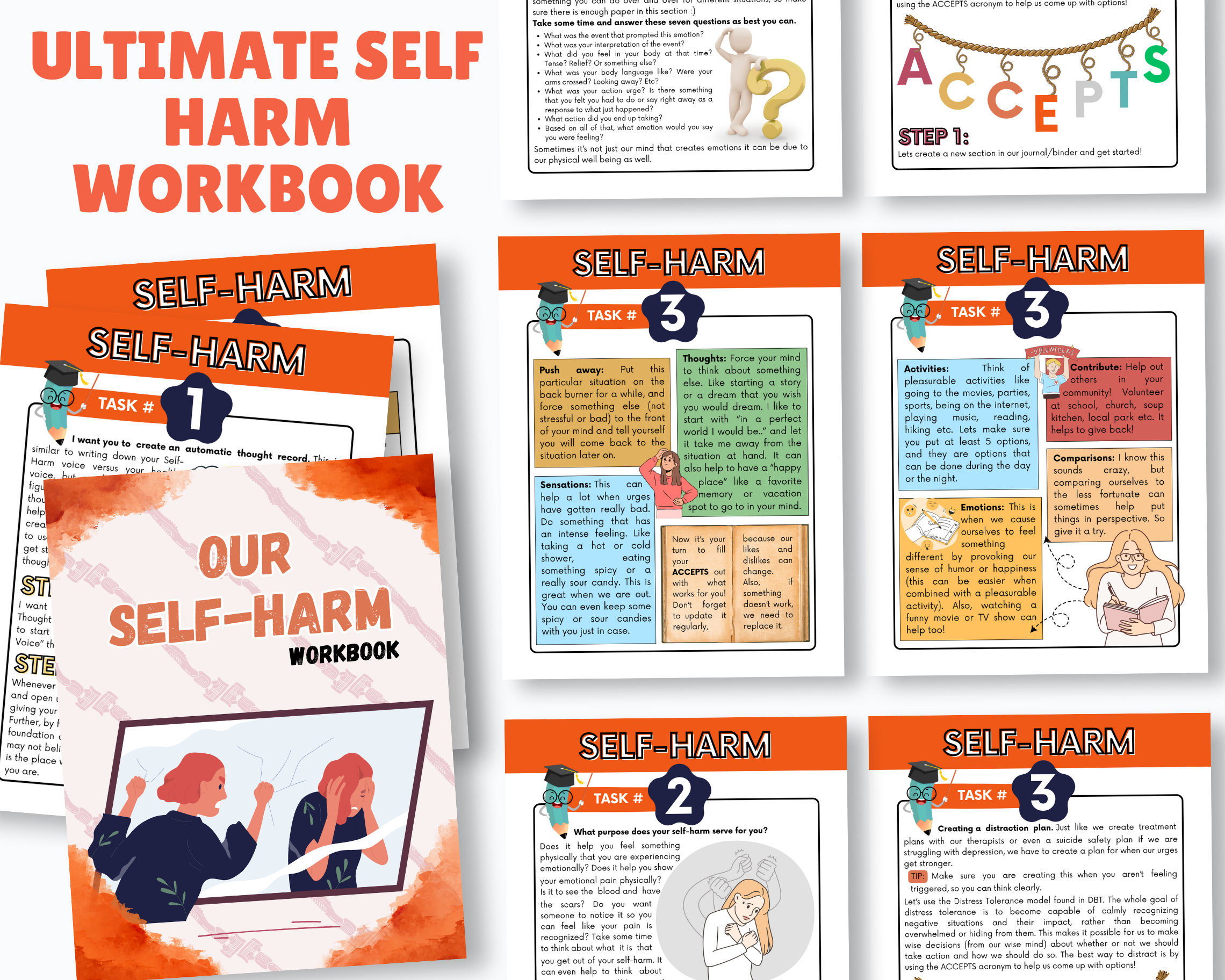 Self-harm Coping Workbook for Teen Mental Health & Reflective Teen ...