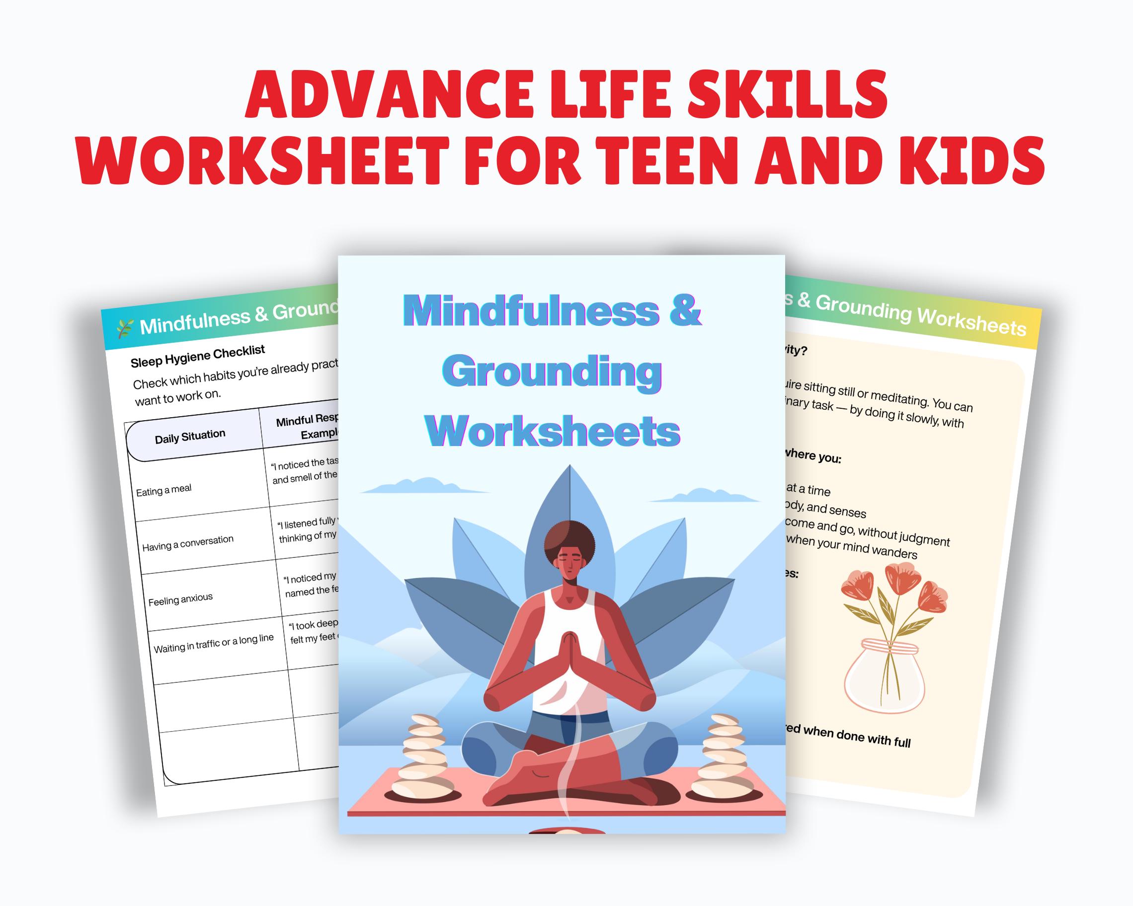 Mindfulness & Grounding Worksheets Hyperlinked, Mindfulness Worksheets ...