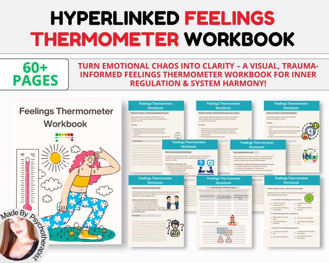 Hyperlinked Feelings Thermometer Worksheets, Therapy Worksheets, Mental ...